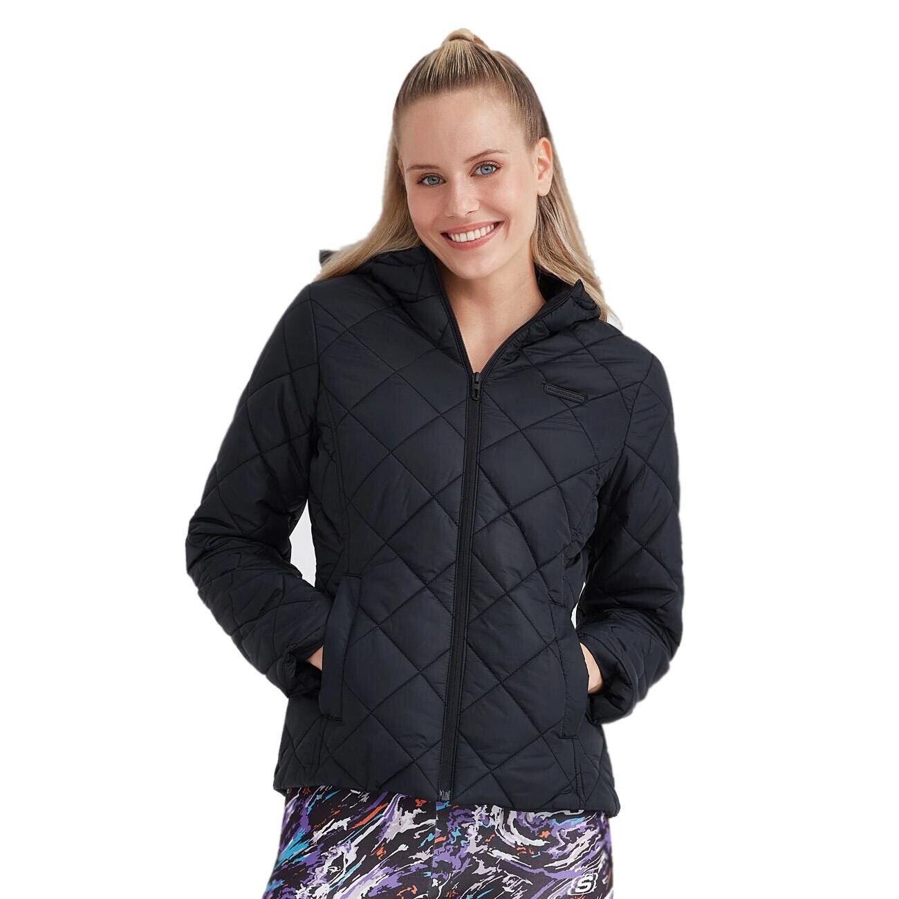 Skechers S212001 W Capitone Hooded Jacket Siyah Kadın Mont Skechers